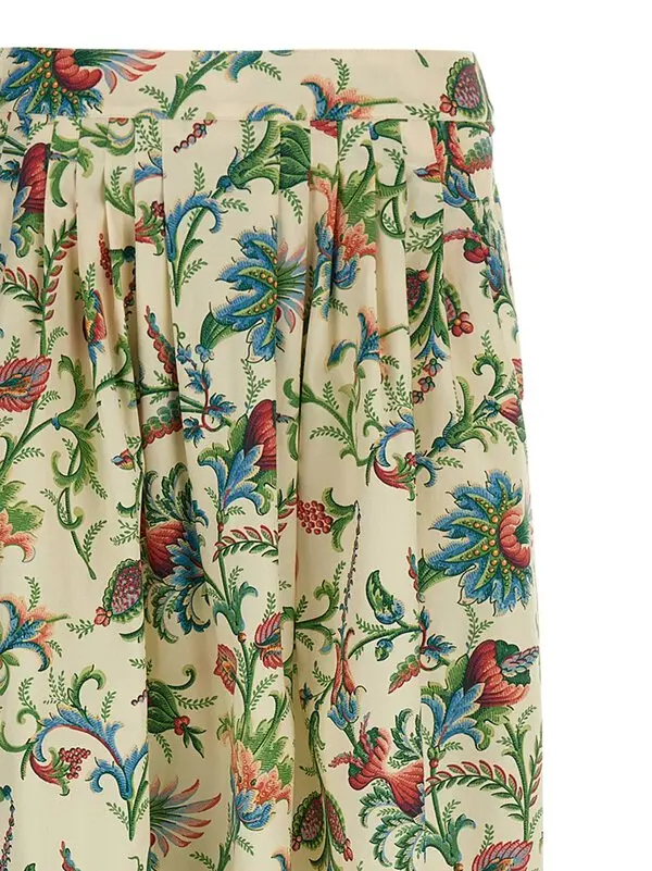 Etro Floral Pattern Cotton Poplin Pleated Skirt