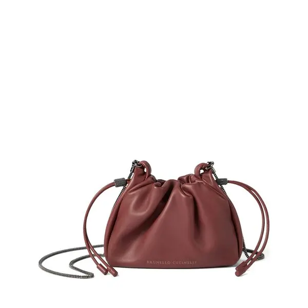 Brunello Cucinelli Leather Bucket Bag With Detachable Chain Strap - Red
