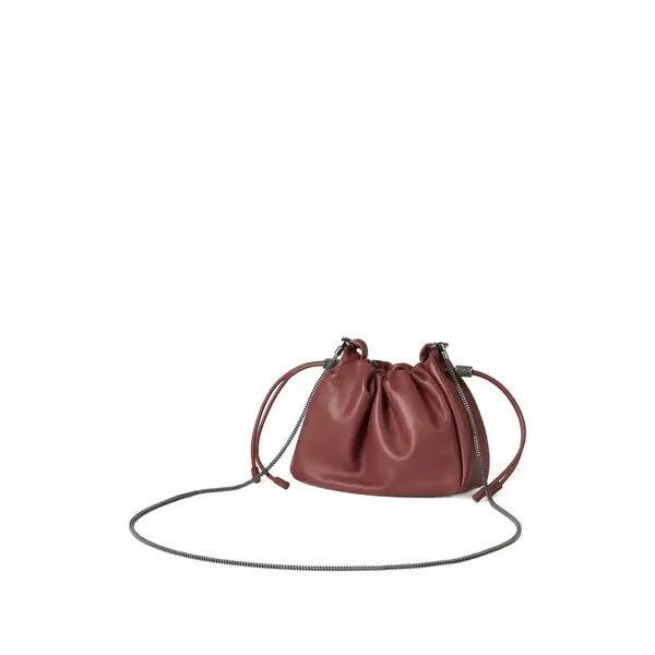 Brunello Cucinelli Leather Bucket Bag With Detachable Chain Strap - Red