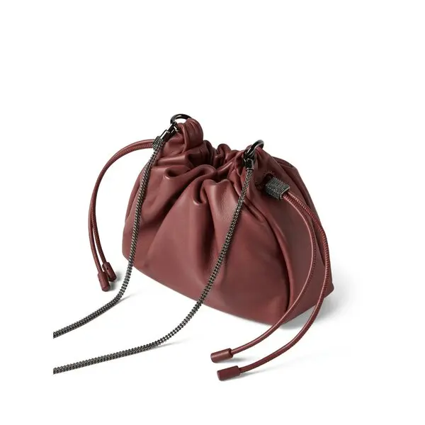 Brunello Cucinelli Leather Bucket Bag With Detachable Chain Strap - Red