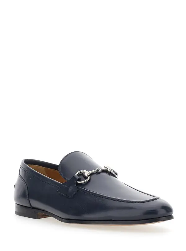 Gucci Blue Leather Loafers With Horsebit Detail