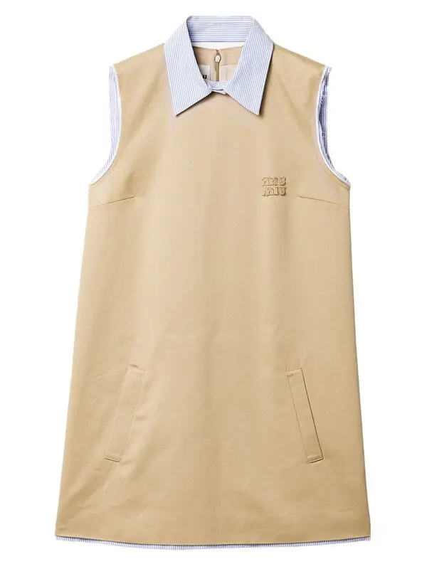 Miu Miu Sleeveless Chino Dress With Checked Poplin Details