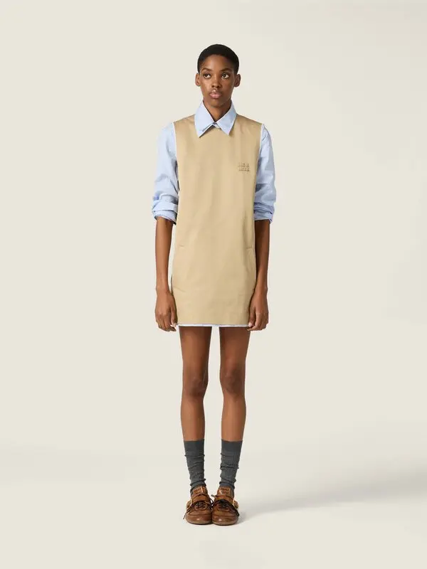 Miu Miu Sleeveless Chino Dress With Checked Poplin Details
