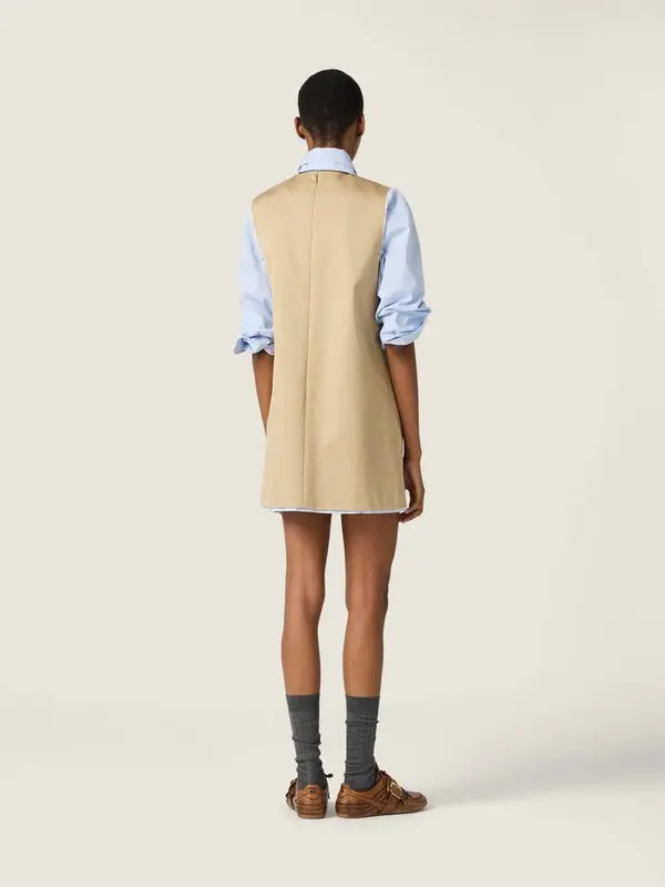 Miu Miu Sleeveless Chino Dress With Checked Poplin Details