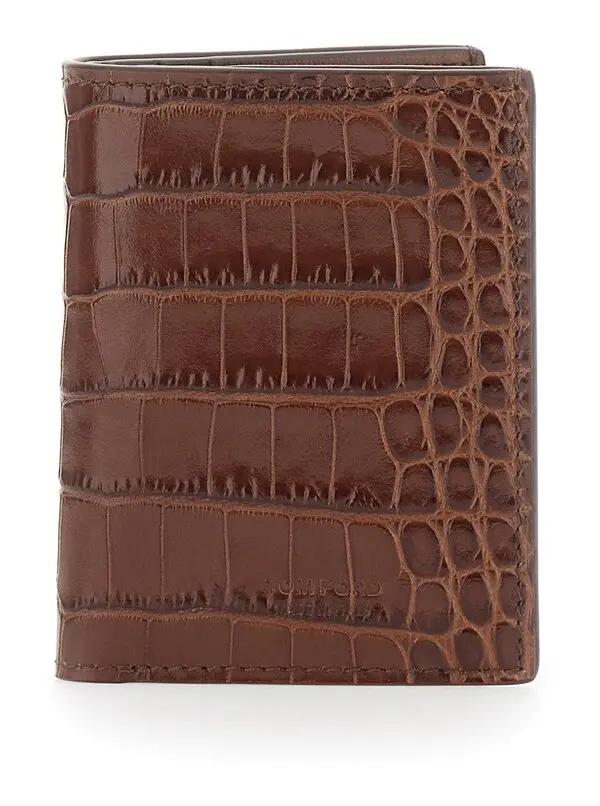 TOM FORD Folded Cardholder 'crocodile Effect' In Brown Leather For - Multicolor
