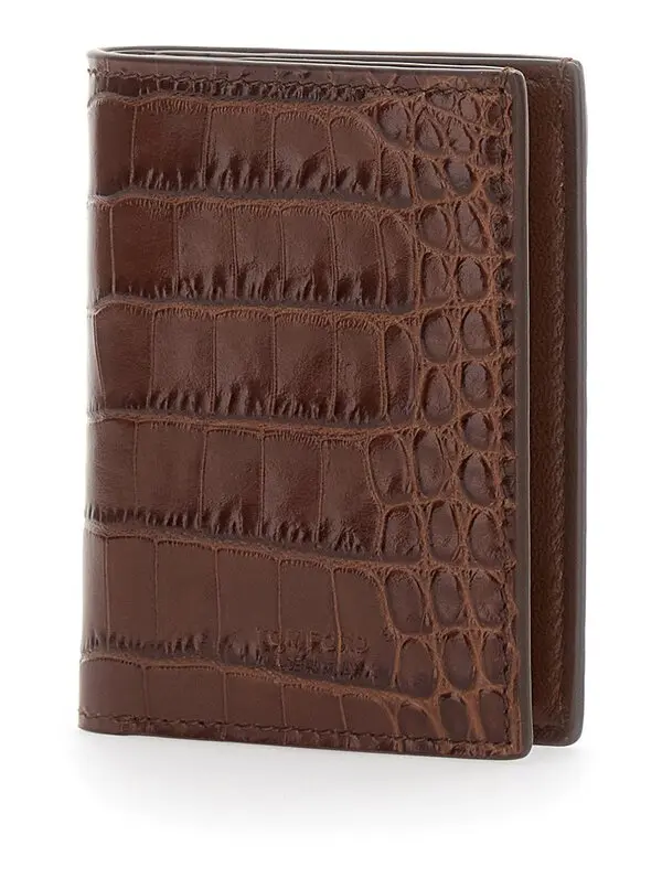 TOM FORD Folded Cardholder 'crocodile Effect' In Brown Leather For - Multicolor