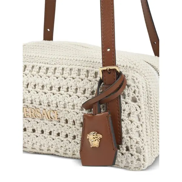 Versace Beige Crocheted Tote Bag With Medusa Hardware