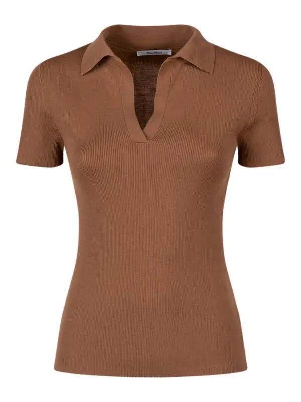 Max Mara Rib-knit Wool Polo Shirt - Brown