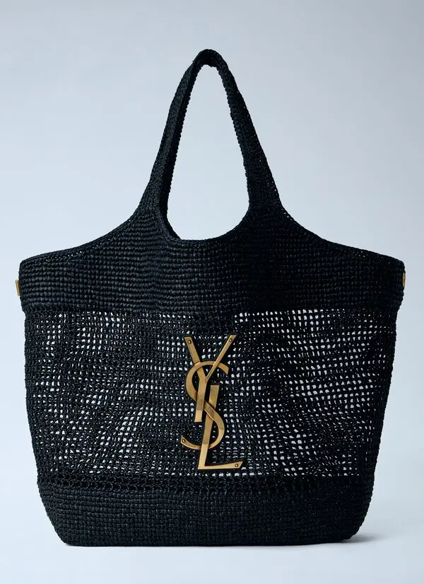 Saint Laurent Raffia Icare Tote Bag - Black