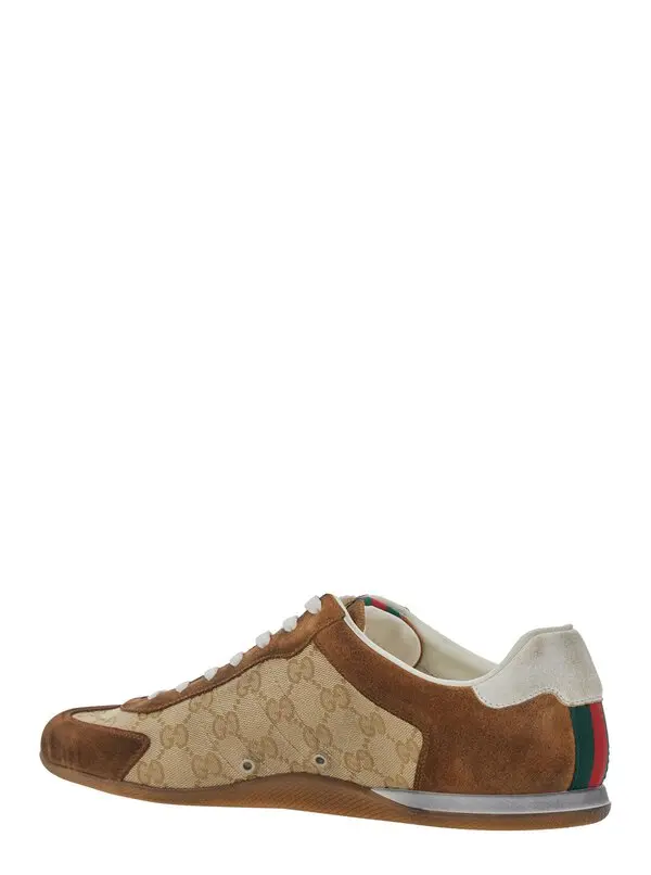Gucci Gg Fabric And Suede Low Top Sneakers With Web Detail