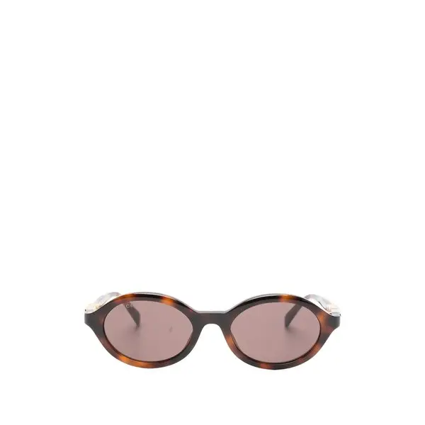 Gucci Oval Frame Sunglasses With Logo Detail - Brown