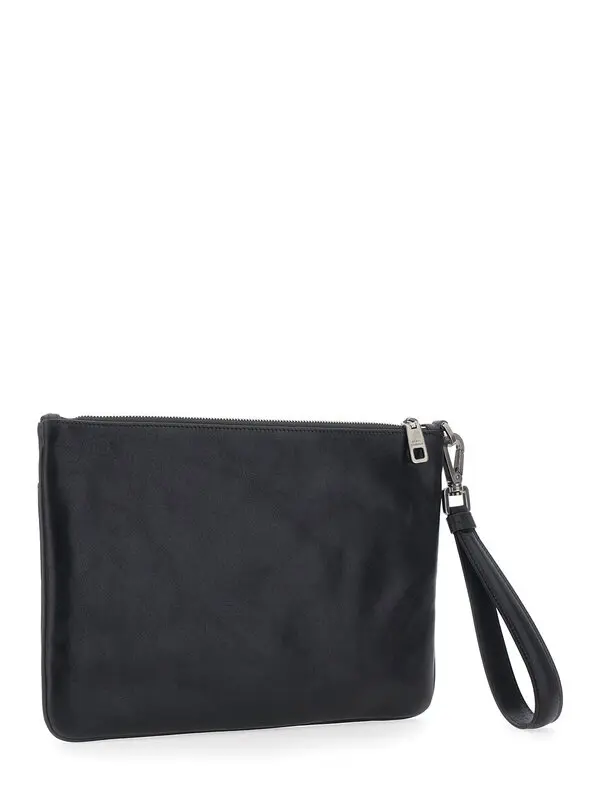 Dolce & Gabbana Leather Clutch With Logo Plate And Wrist Strap