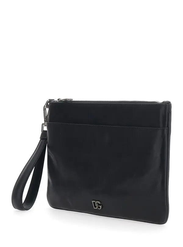Dolce & Gabbana Leather Clutch With Logo Plate And Wrist Strap - Multicolor