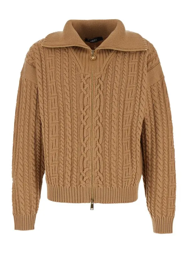 Versace Wool High Neck Zip Sweater With Embroidered Medusa Head - Multicolor