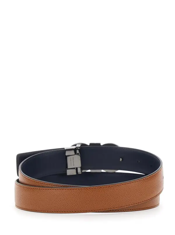 FERRAGAMO Gancini Buckle Belt In Hammered Leather - Brown