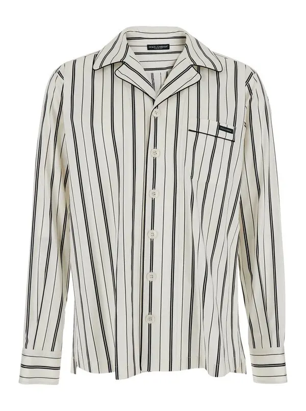 Dolce & Gabbana Black And White Long-sleeved Shirt With Stripe Motif In Cotton For - Multicolor