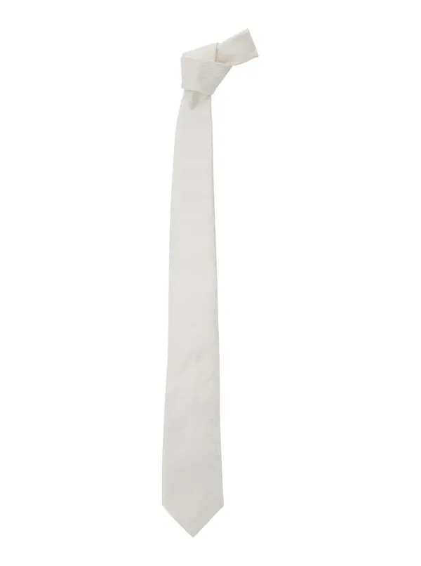 Giorgio Armani Silk Neck Tie With Tone-on-tone All-over Logo - White