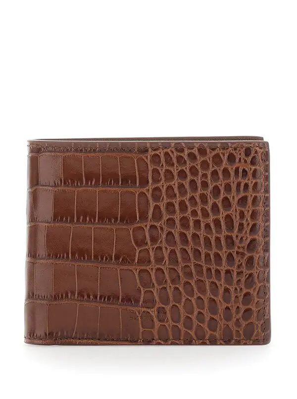 TOM FORD Brown Crocodile-embossed Leather Bi-fold Wallet For - Multicolor