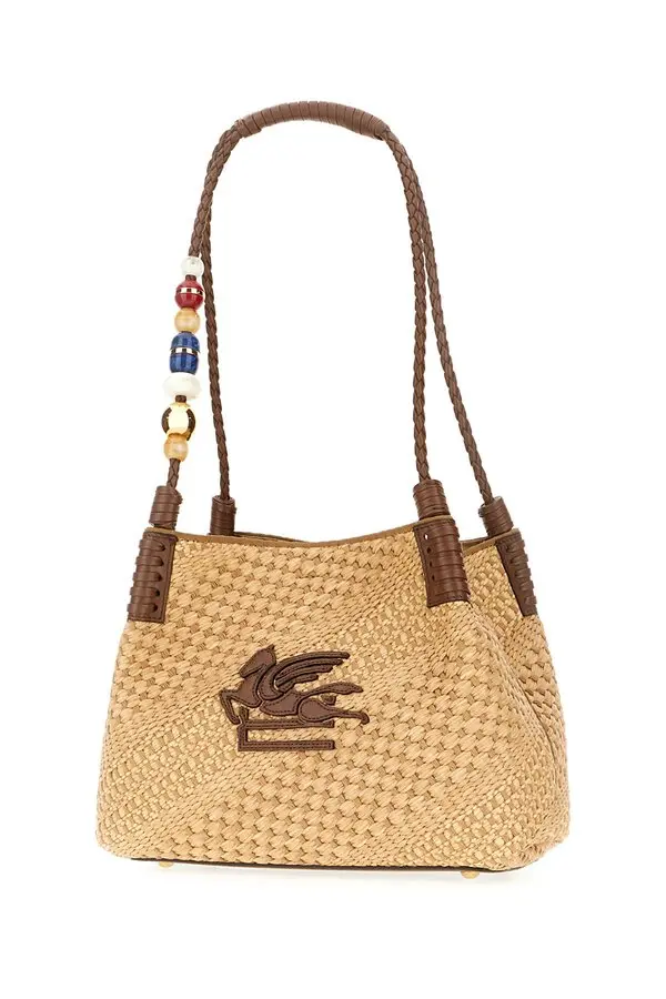 Etro Raffia Shopper Bag With Logo Detail - Multicolor