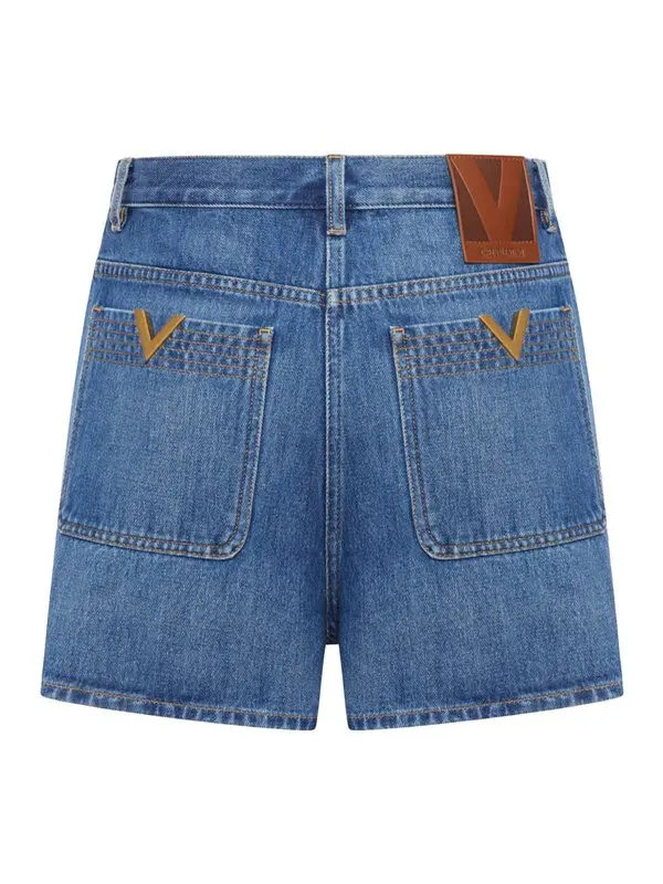 Valentino Garavani Medium Wash Denim Shorts With Contrast Stitching - Multicolor