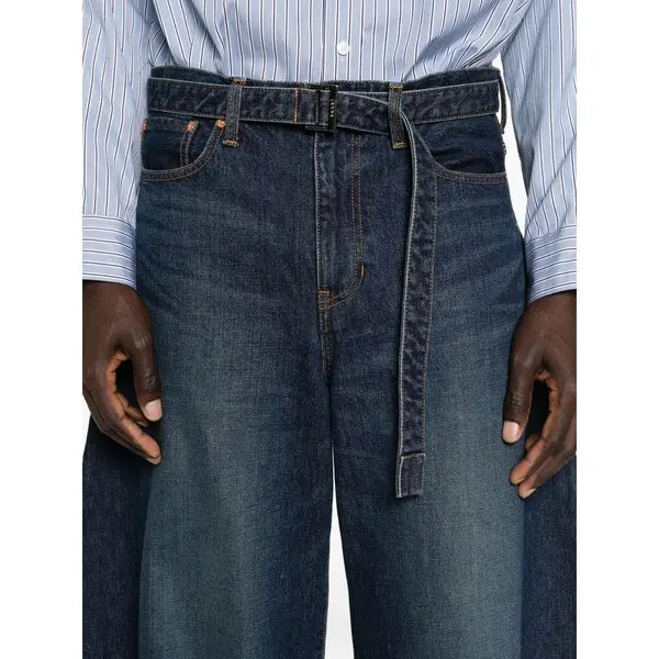 Sacai Wide-leg Belted Barrel-leg Trousers