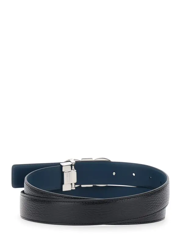 FERRAGAMO Reversible Belt With Gancini Buckle In Hammered Leather - Black