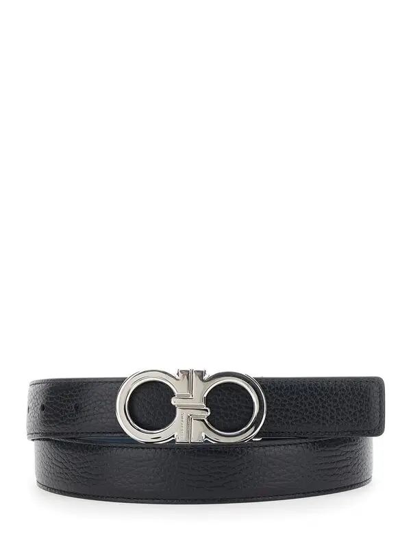 FERRAGAMO Reversible Belt With Gancini Buckle In Hammered Leather - Multicolor