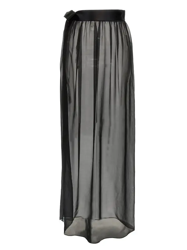 Dolce & Gabbana Silk Chiffon Long Skirt With Satin Belt - Black