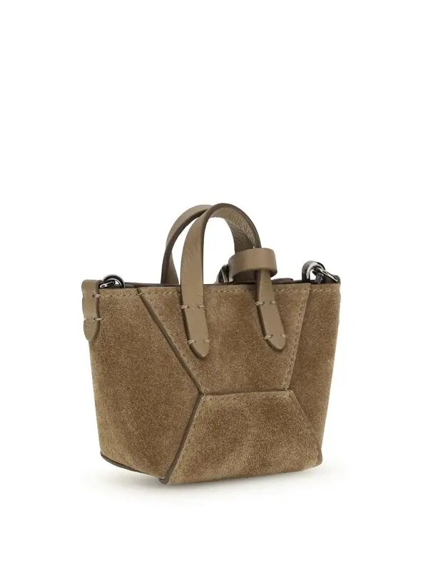 Brunello Cucinelli Micro Suede Shoulder Bag With Precious Chain - Brown