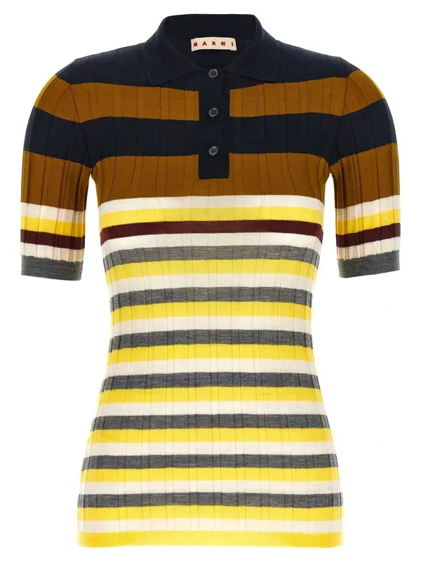 Marni Ribbed Wool Striped Polo Shirt