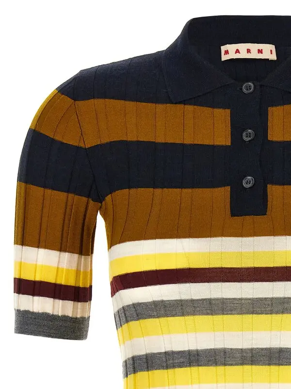 Marni Ribbed Wool Striped Polo Shirt