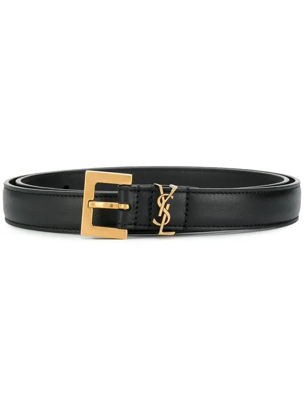 Saint Laurent Cassandre Thin Belt With Square Buckle - Black