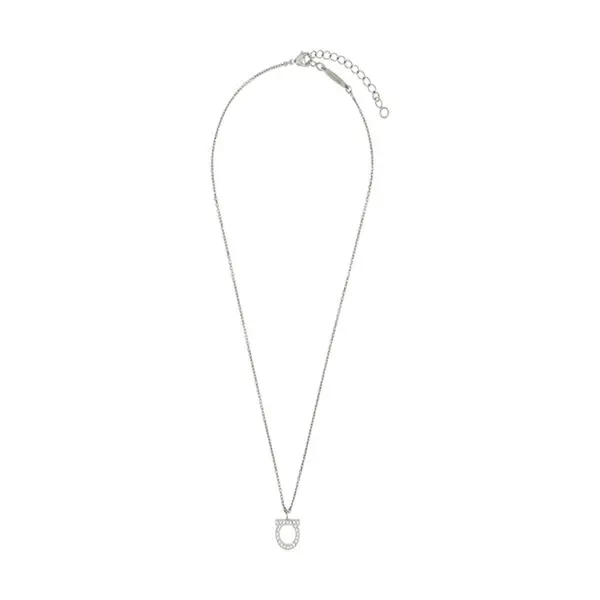 FERRAGAMO Gancini Necklace With Crystals - Silver