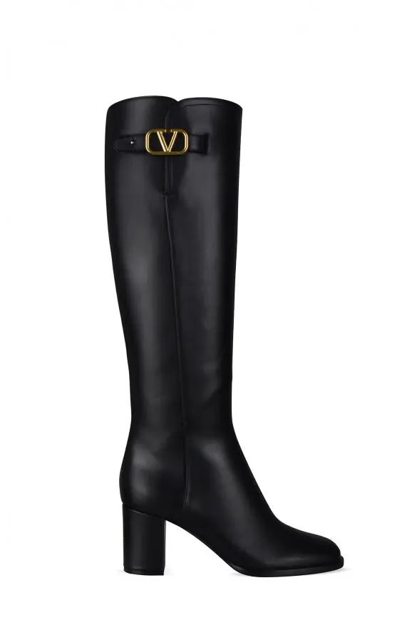Valentino Garavani Vlogo Buckled Knee High Boots - Black