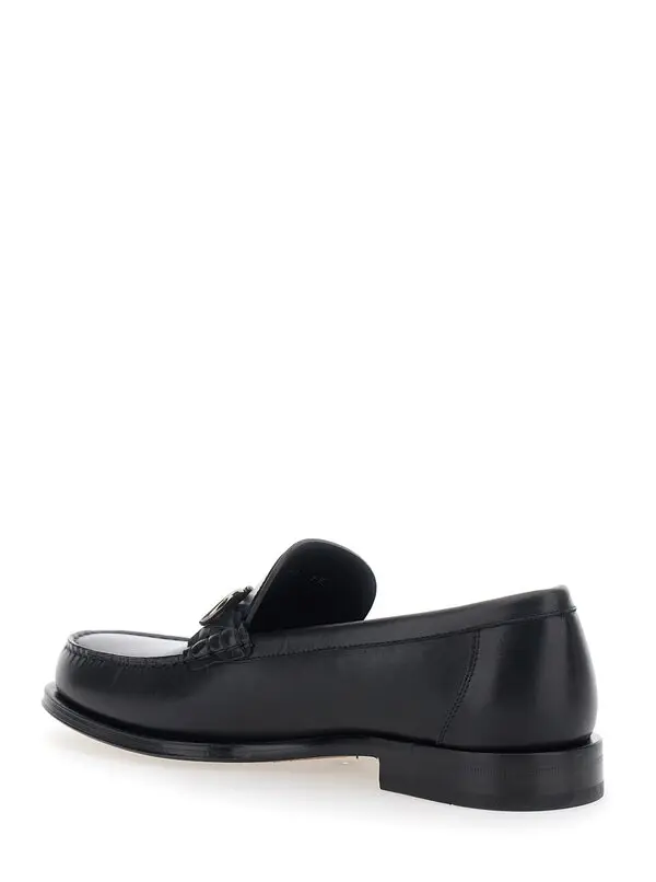 FERRAGAMO Leather Loafers With Gancini Detail - Black