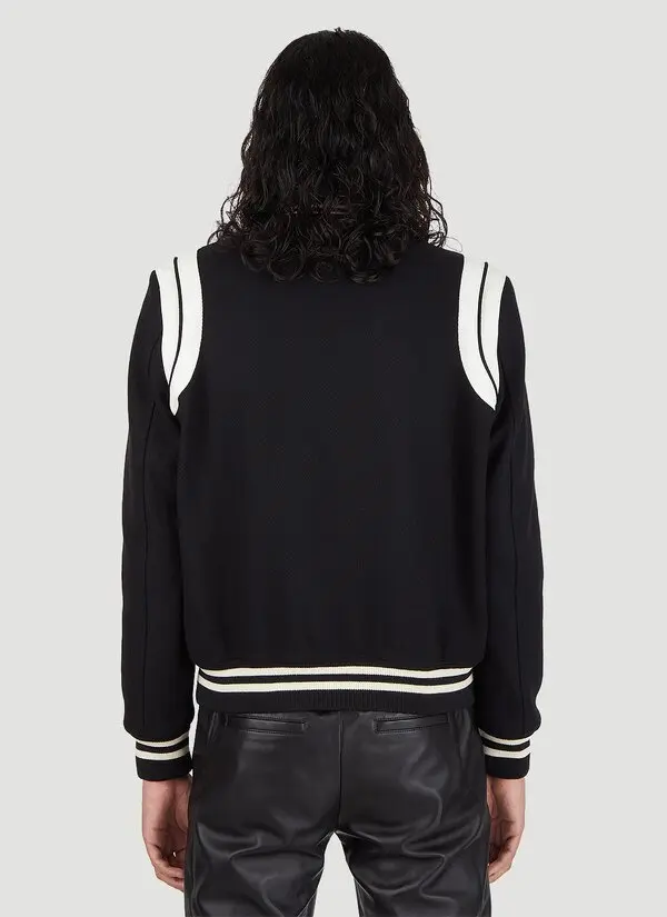 Saint Laurent Wool Varsity Bomber Jacket With Leather Trim - Black