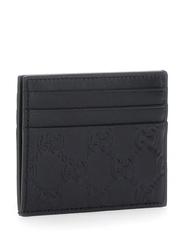 Gucci Black Emblem Card Holder With Gg Motif In Leather For - Multicolor