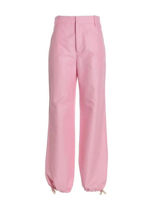 Marni Logo Embroidered Linen Blend Pants - Pink