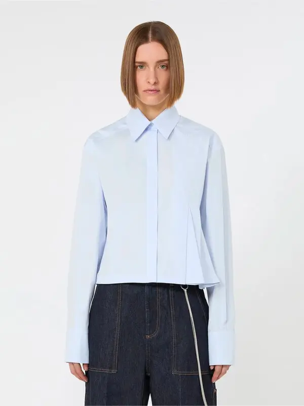 Sportmax Cropped Poplin Shirt With Asymmetrical Pleats - Blue