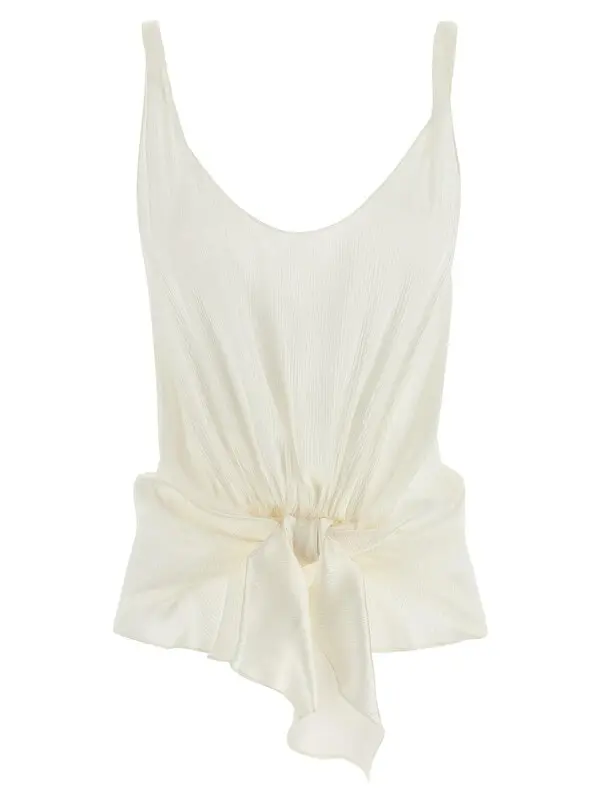 JW Anderson Front Knot Sleeveless Top In Crinkled Silk - White
