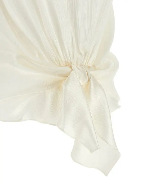 JW Anderson Front Knot Sleeveless Top In Crinkled Silk - White