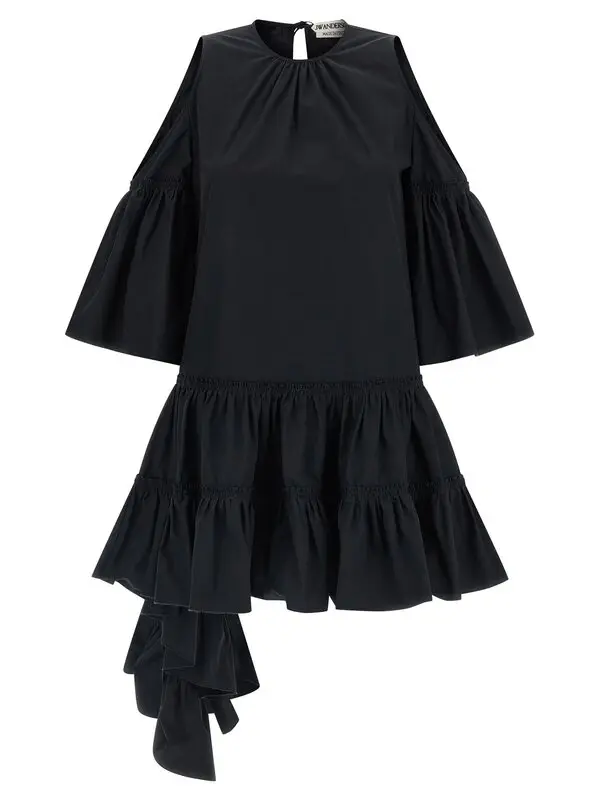 JW Anderson Ruffled Midi Dress With Cut-out Shoulders - Black