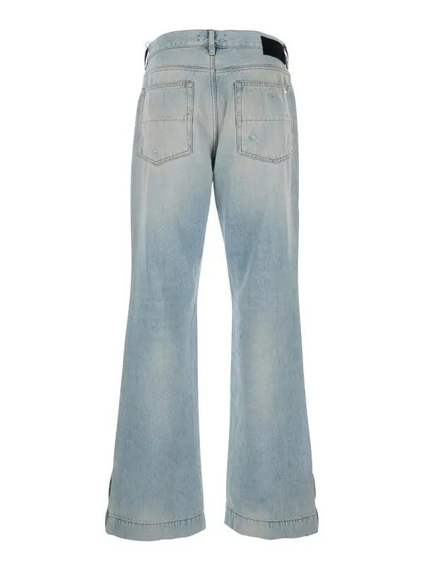 Amiri Light Blue Denim Jeans With Ripped Details And Logo Patch - Multicolor