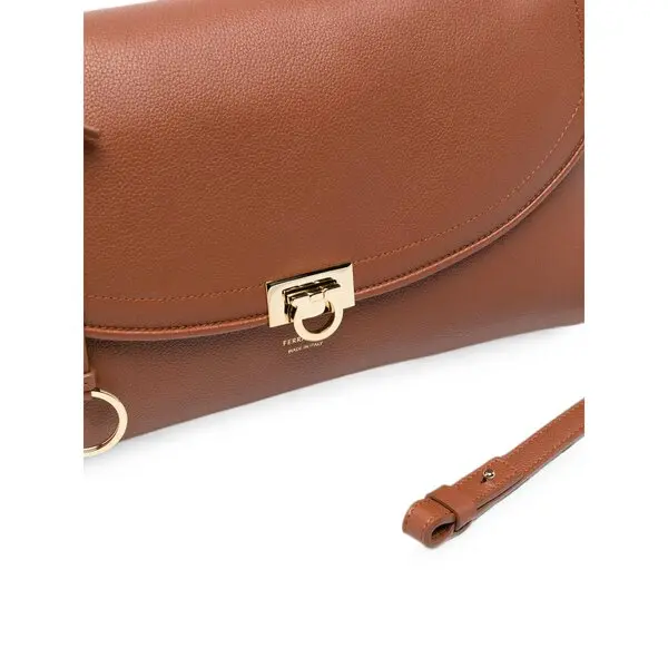 FERRAGAMO Grained Lambskin Tote Bag With Ring Fastening - Brown