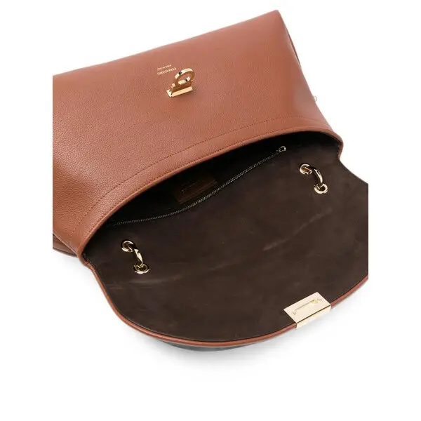 FERRAGAMO Grained Lambskin Tote Bag With Ring Fastening - Brown