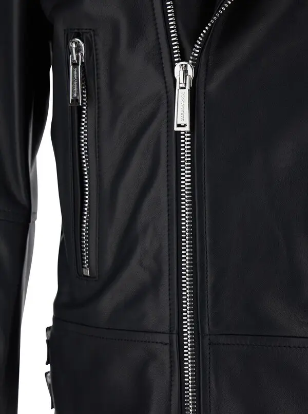 Dsquared2 Black Leather Biker Jacket With Silver Hardware