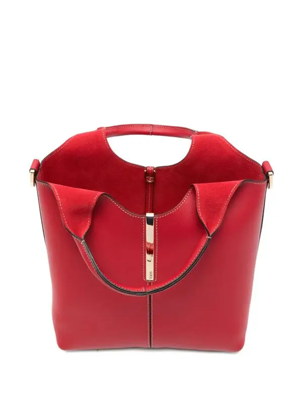 TOD'S Leather Mini Tote Bag With Branded Metal Bar Accessory - Red