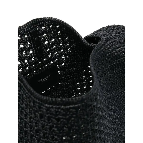 Saint Laurent Raffia Shoulder Bag With Cassandre Logo Plaque - Black