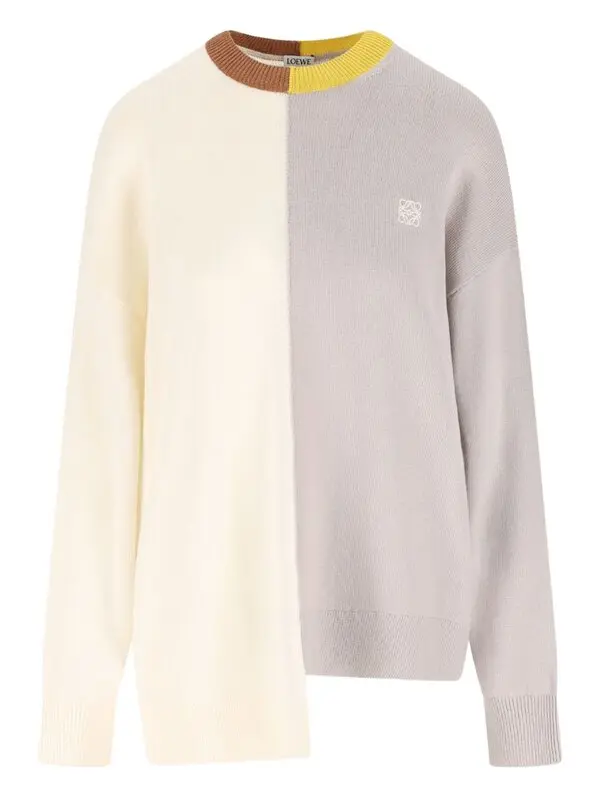 Loewe Asymmetric Hem Wool Sweater With Embroidered Logo - Multicolor