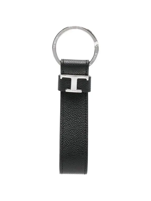 TOD'S Leather Key Holder With Metal T Timeless Logo - Black
